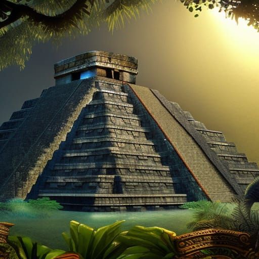 Mayan temple in the jungle detailed matte painting, deep color ...