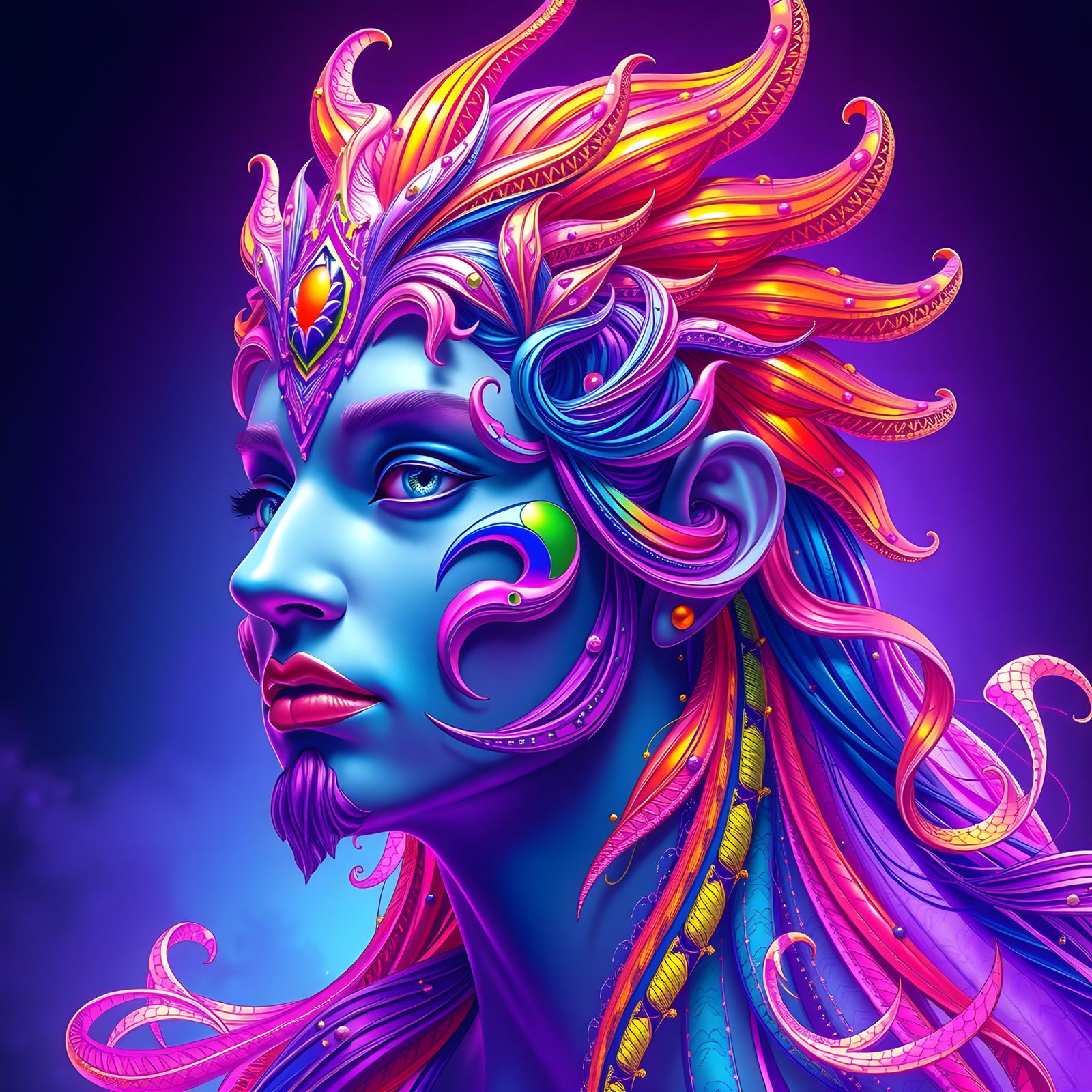 Vibrant Portrait in Hyperdetailed, Triadic Colors - AI Art