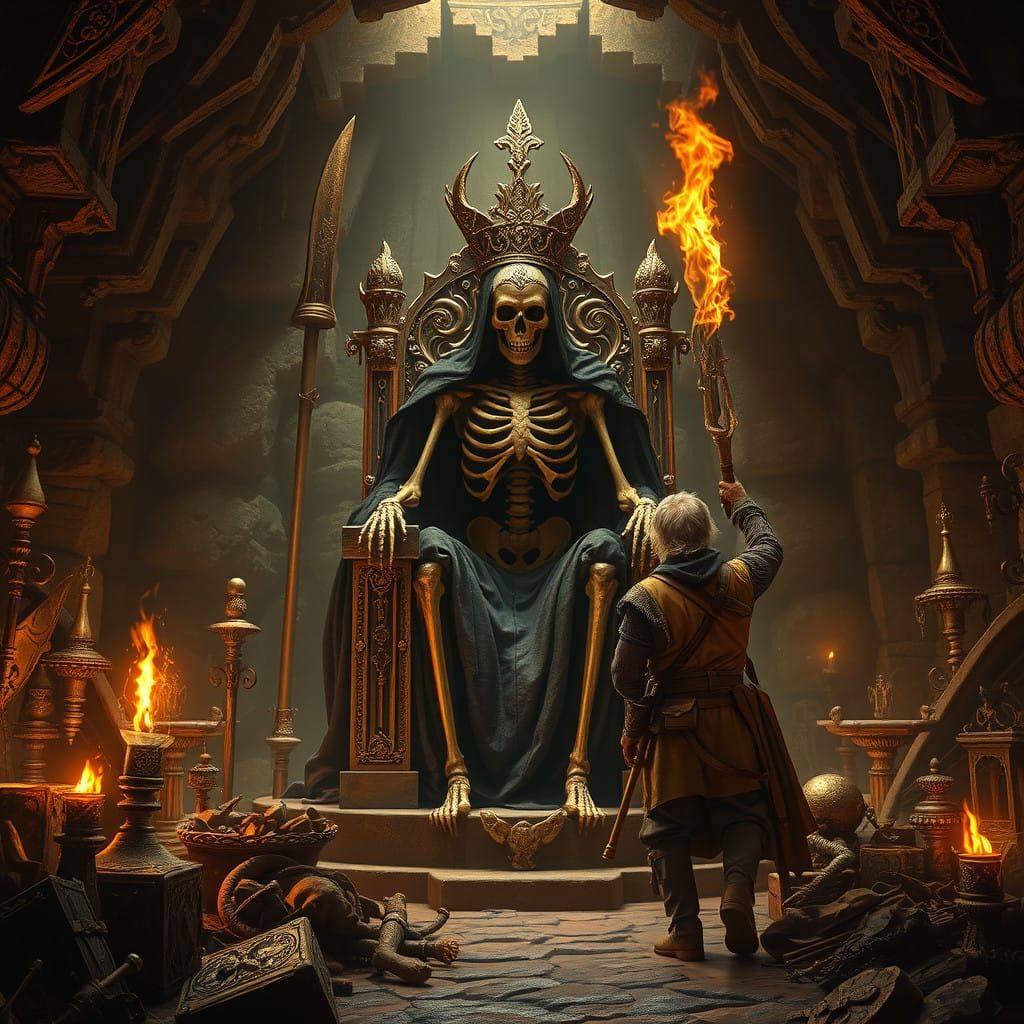 Ancient Skeletal King Unveiled by Explorer in Trea... - AI Art