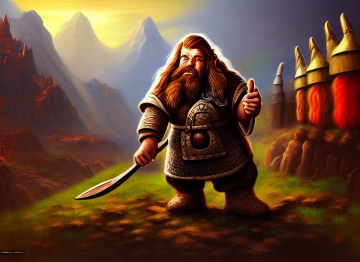 Gimli the dwarf action painting airbrush art sharp focus Unreal Engine ...