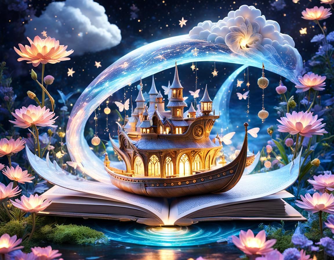 ((A 3D fantasy creation of a MESMERISING FAIRY BOAT coming out from the ...