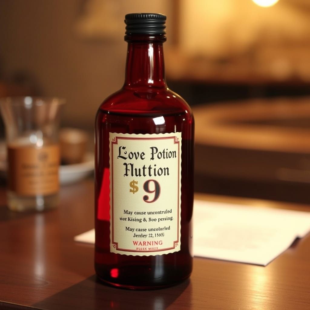 Vintage-Style Warning Label for Love Potion Number... - AI Art