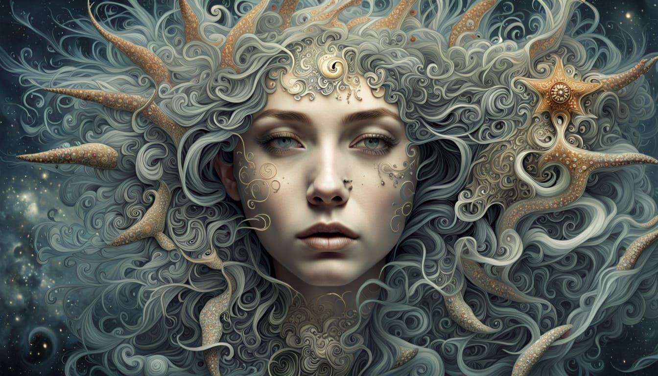 Starfish Queen - Surreal Starfish Goddess in Vibrant Cosmic ...