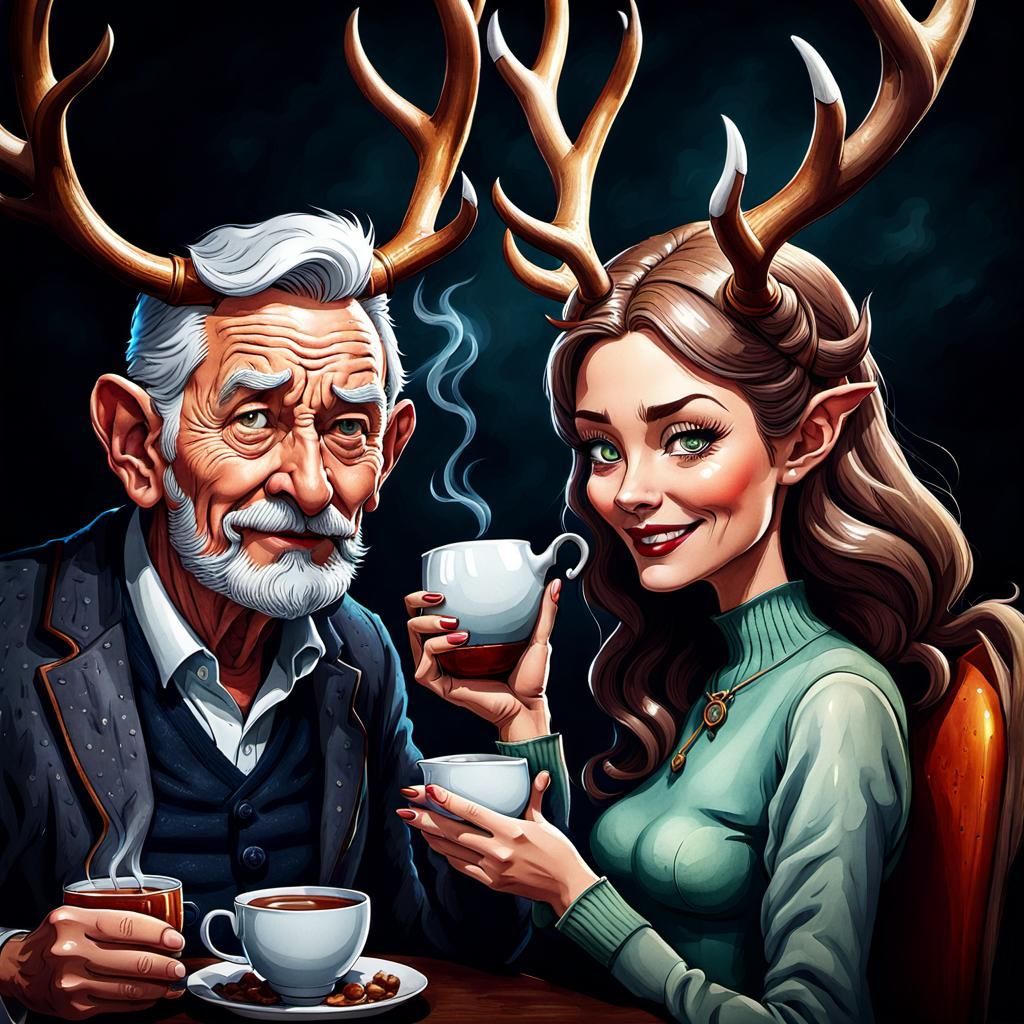 People with Antlers love tea - AI Generated Artwork - NightCafe Creator
