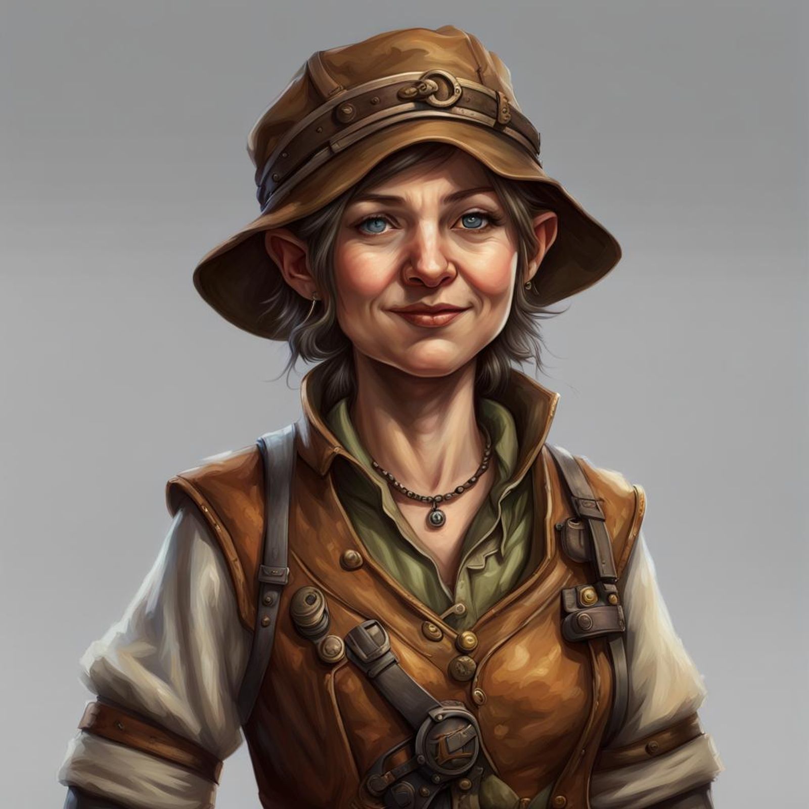An ultra-realistic full body character portrait of a female Halfling ...