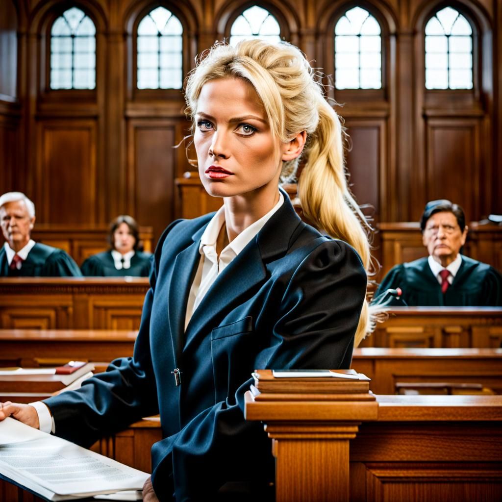 Gorgeous blond lawyer, courtroom argument. - AI Generated Artwork ...