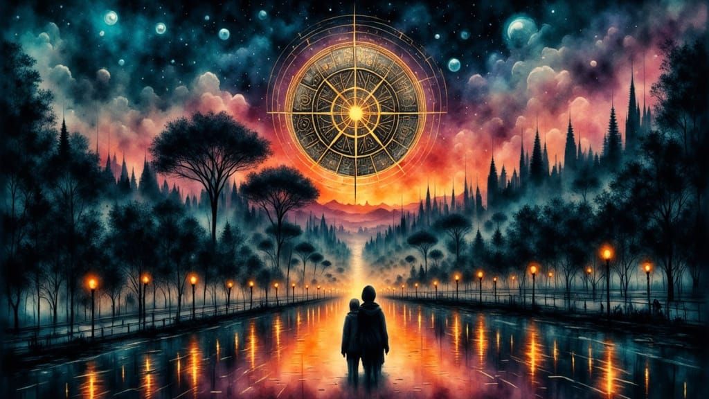 The city hums under a velvet sky, streets alive with neon veins and ...