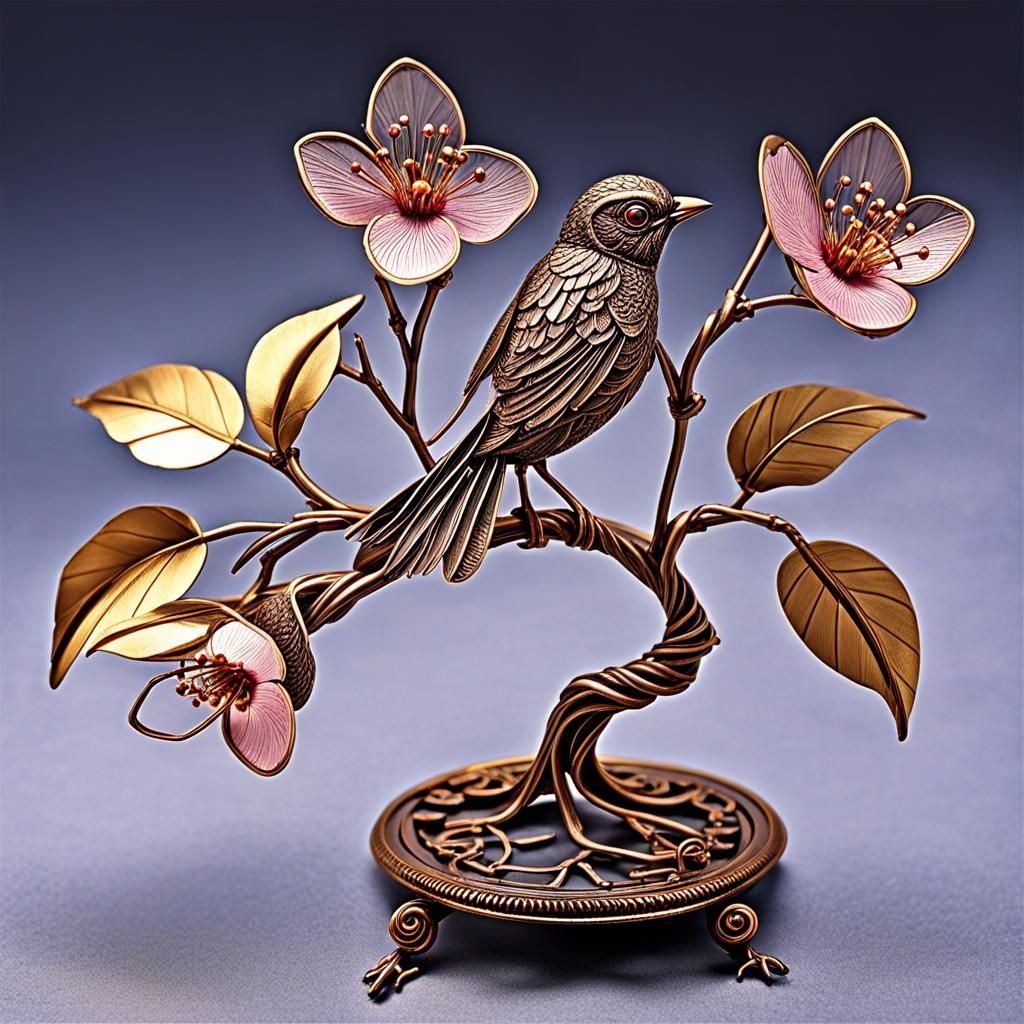 automaton bird on branch - AI Generated Artwork - NightCafe Creator