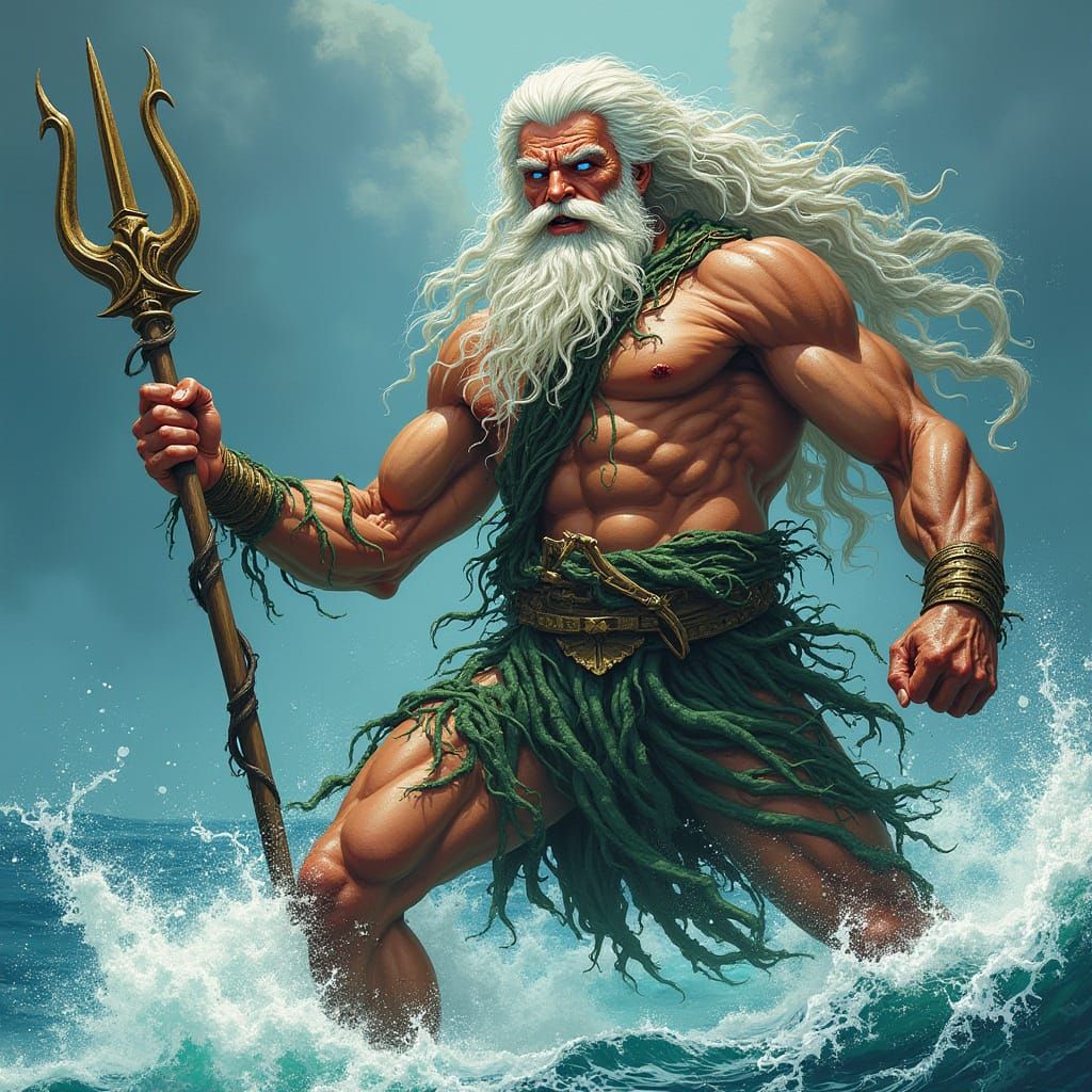 Poesiden walking angrily - Fierce Poseidon Stands at the Edg...