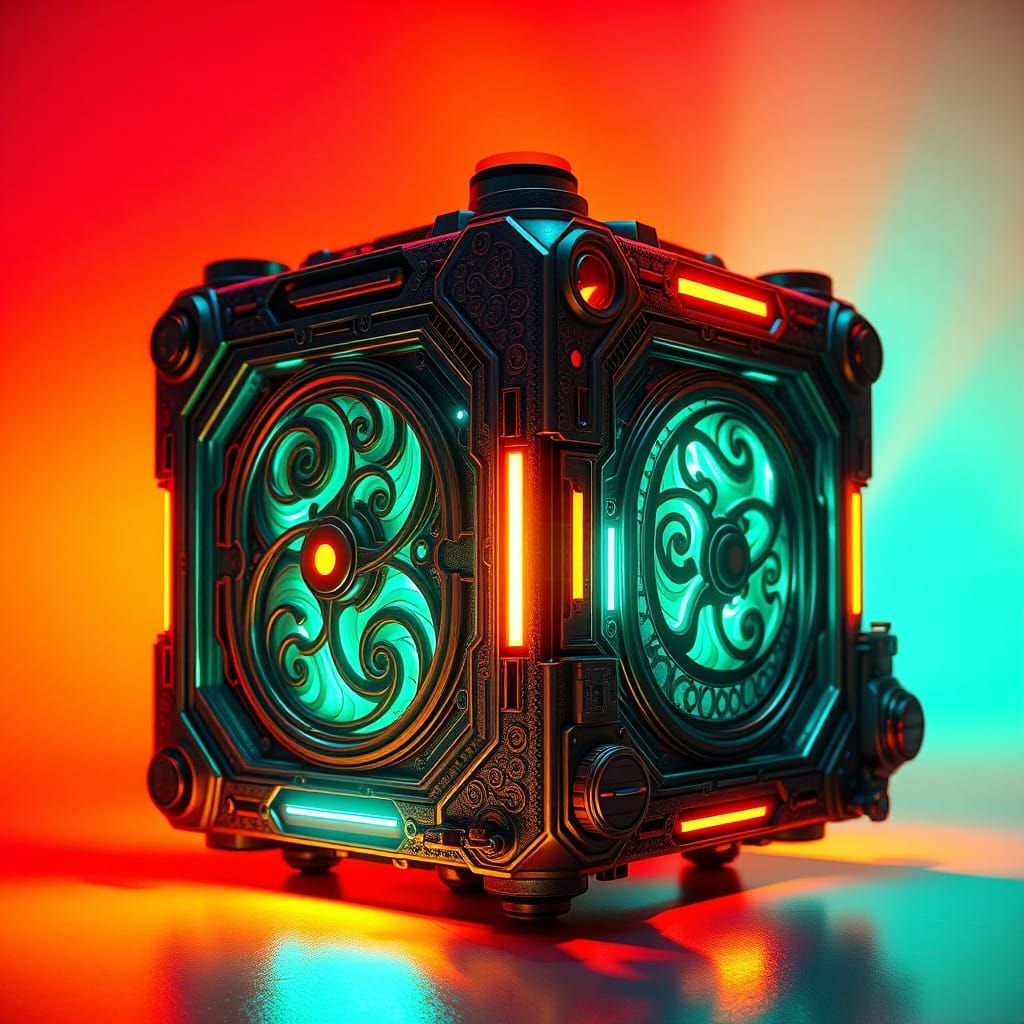 Cybernetics Cube - Cybernetic Cube in Neon-Lit Futuristic St...