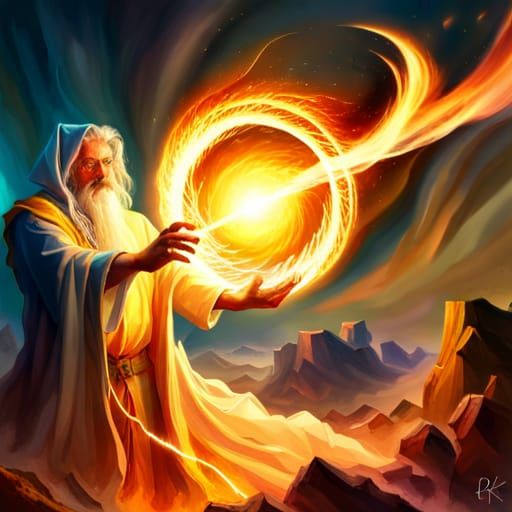 Wizard invoquing a Fire ball - AI Generated Artwork - NightCafe Creator
