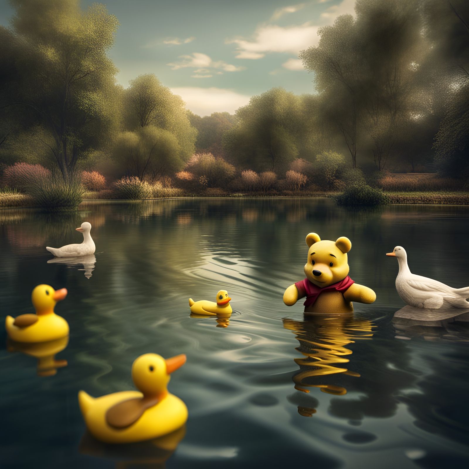 Pooh 🐻 and his ducks 🦆 # 3 - AI Generated Artwork - NightCafe Creator
