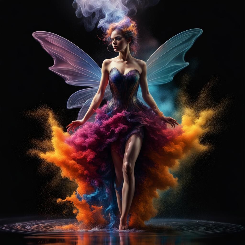 Shades of deep colours explosion with reflection in water of a fairy ...