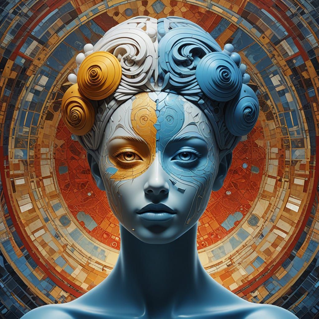 digital artwork that depicts a human face with a unique and striking ...