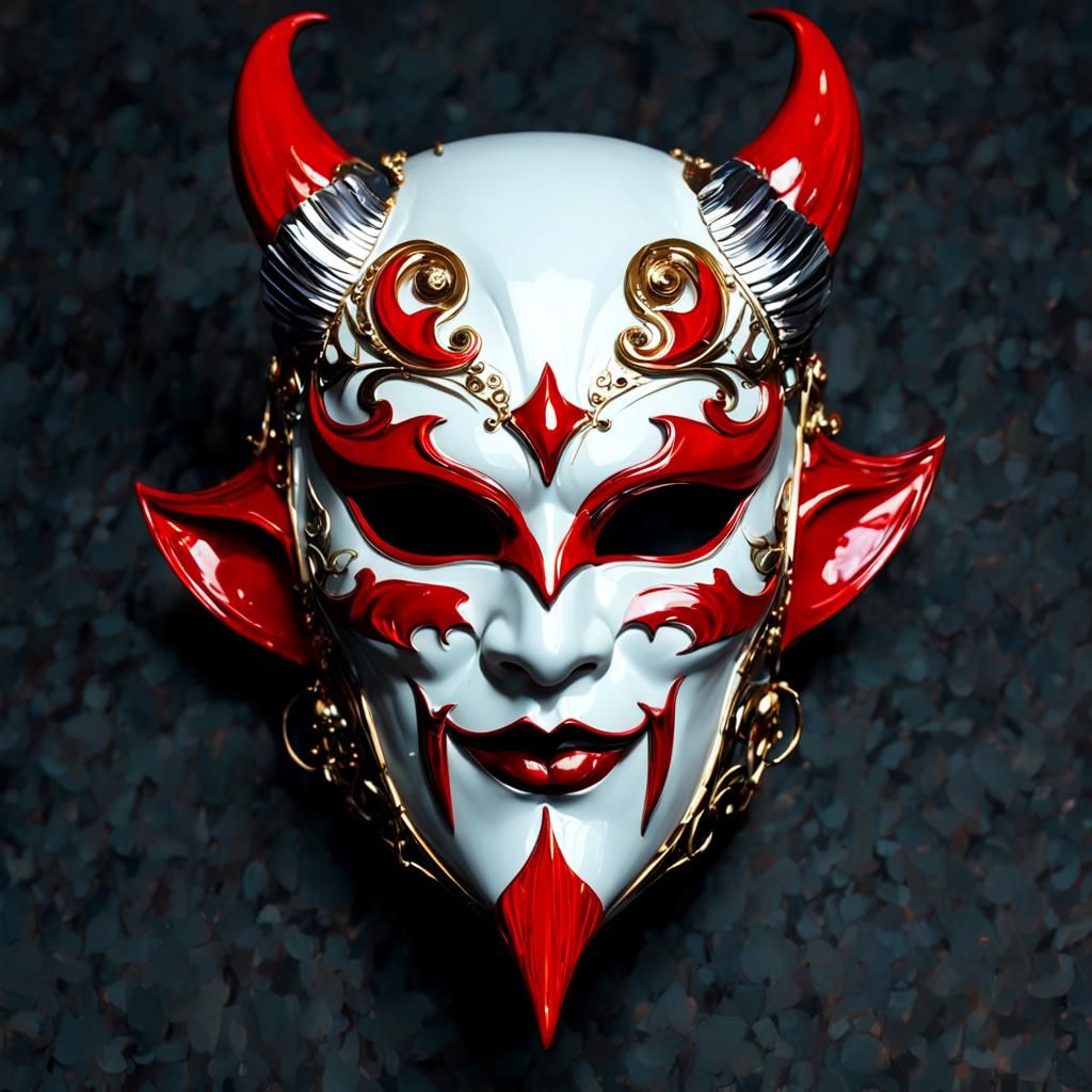 A detailed porcelain masquerade devil mask by Michael Garmash, Frank ...