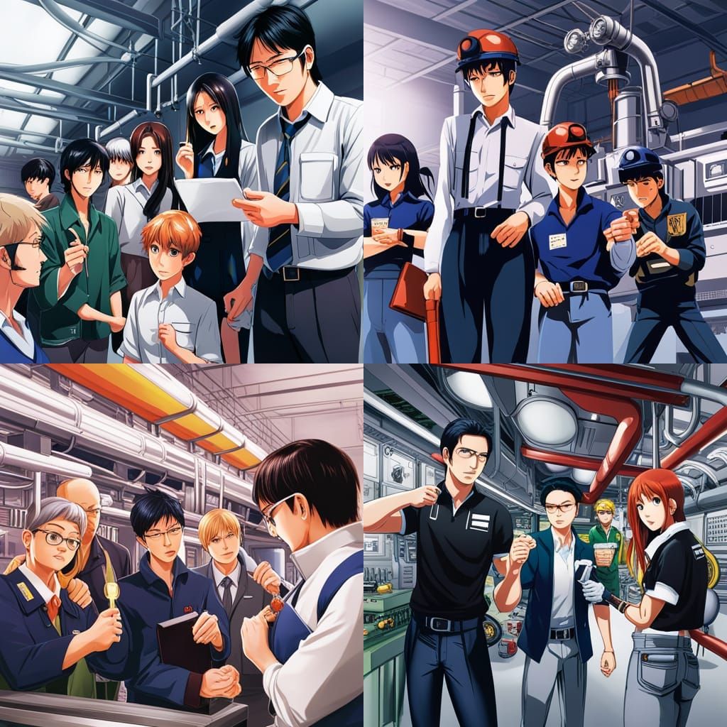 engineer professor and boys girls youth workers hyperdetailed ...