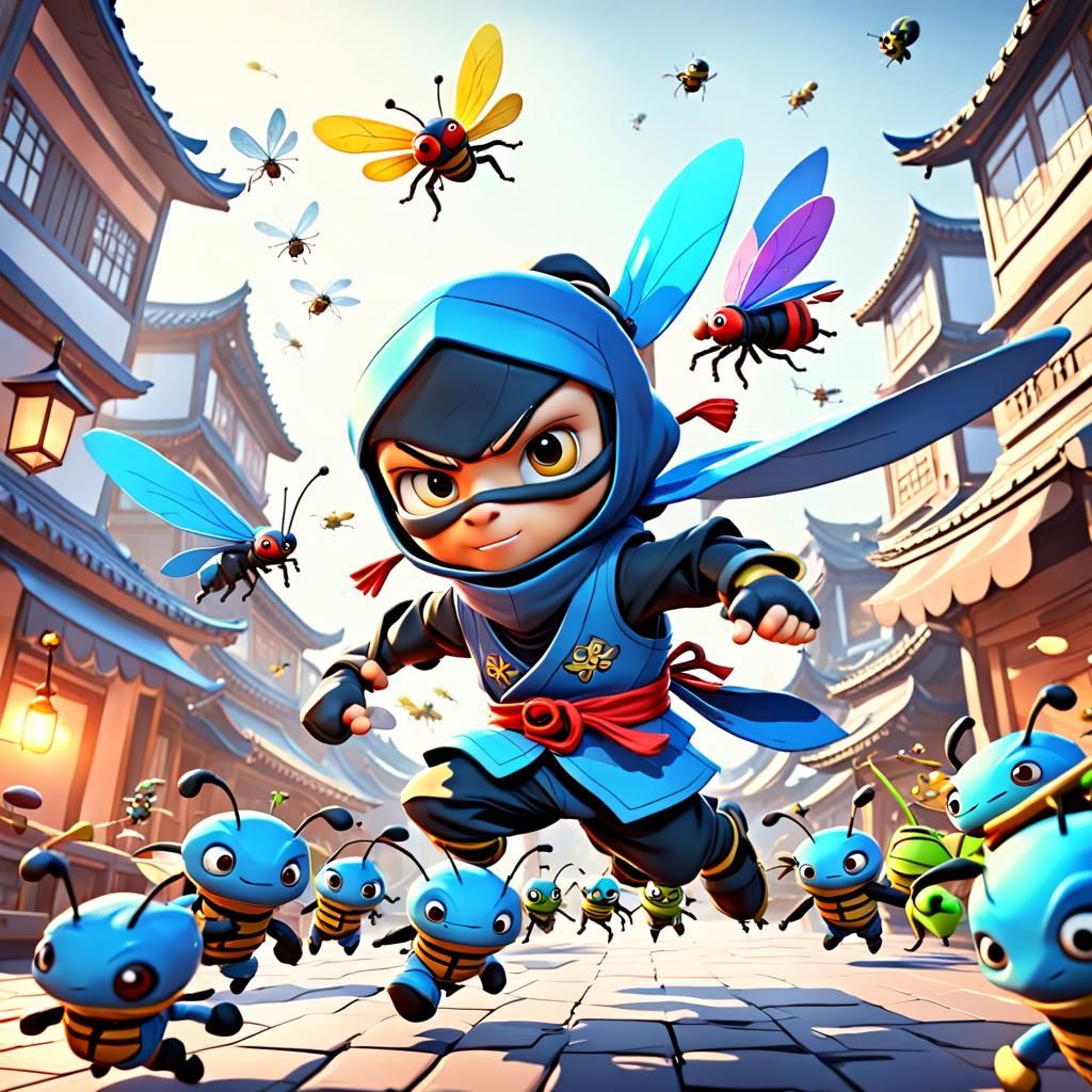 Ninja Flies insects in town battle - AI Generated Artwork - NightCafe ...