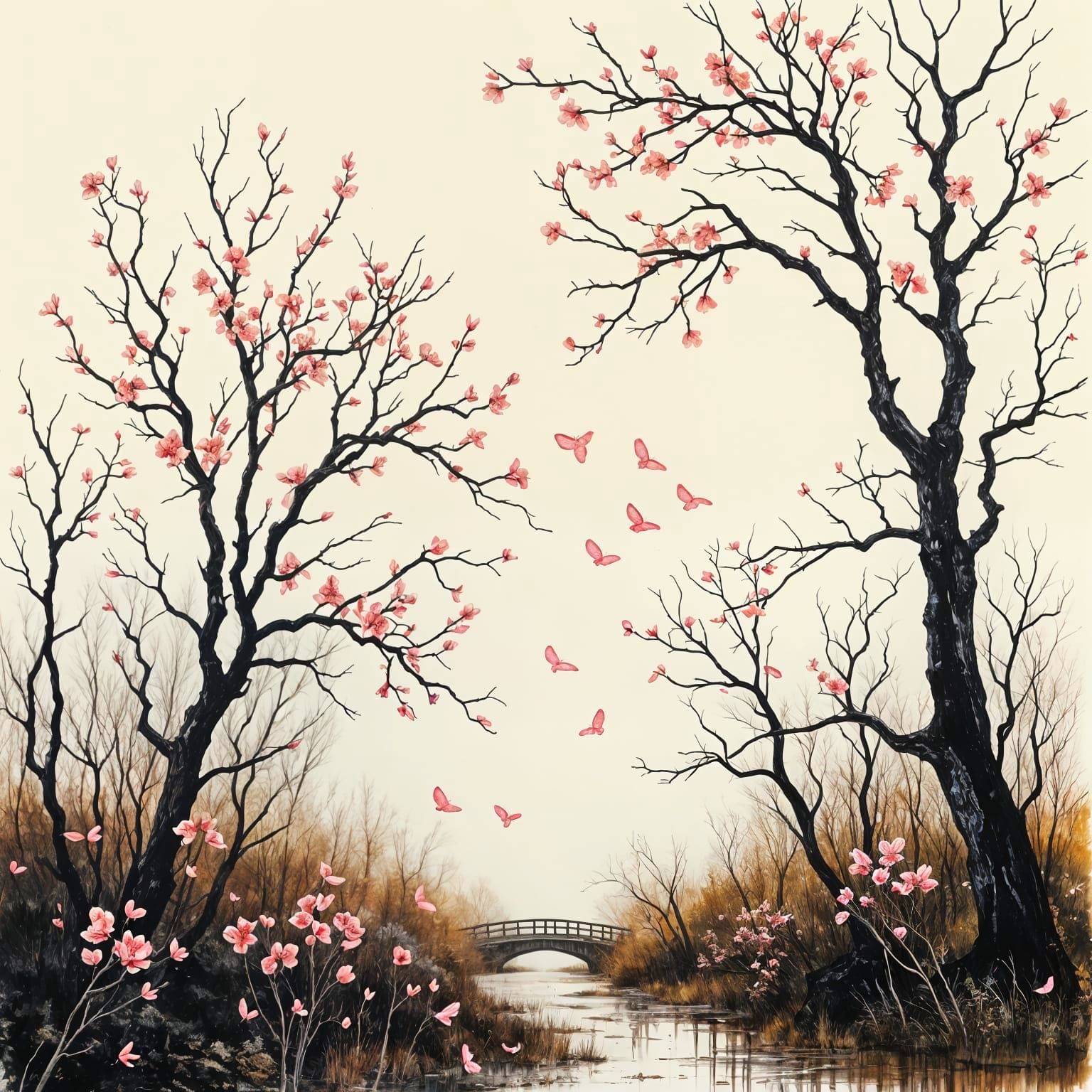 Spring - Surreal Spring Landscapes in Soft Pastel Ink Art