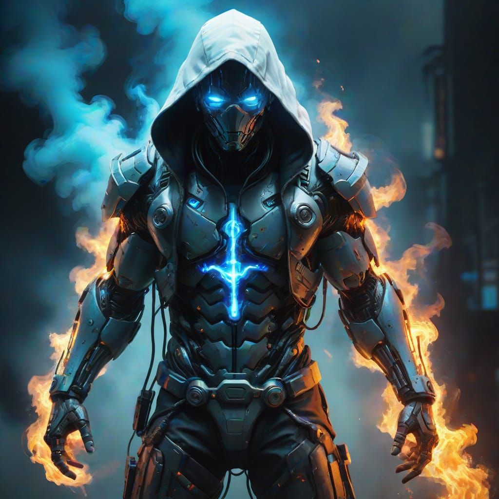 PROMETHEUS in Armored Suit - Cyberpunk Cyborg in Fierce Batt...