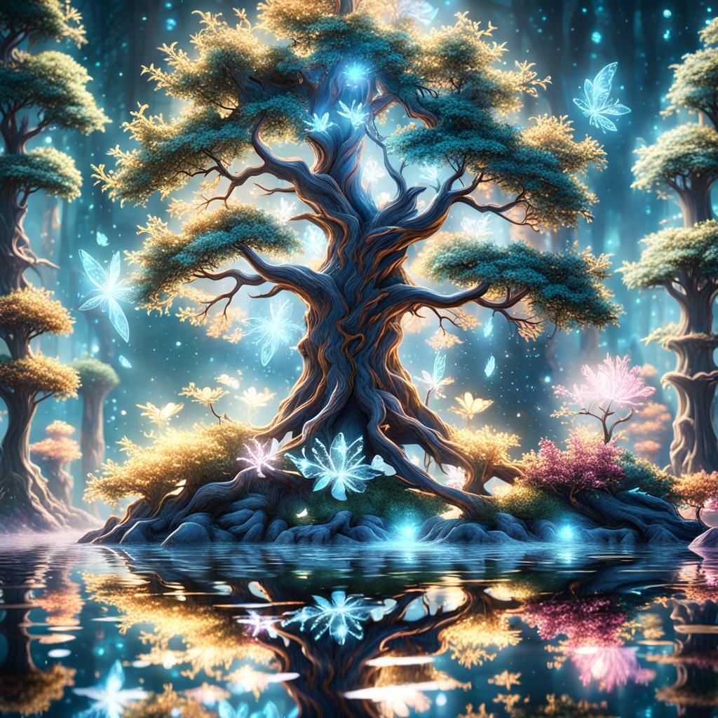 Fairy Tree - Magical Fairy Tree Reflection at Night