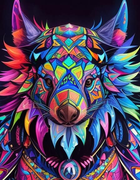 Hyper detailed cubist (psychedelic artwork of a wombat:1,8) made of ...