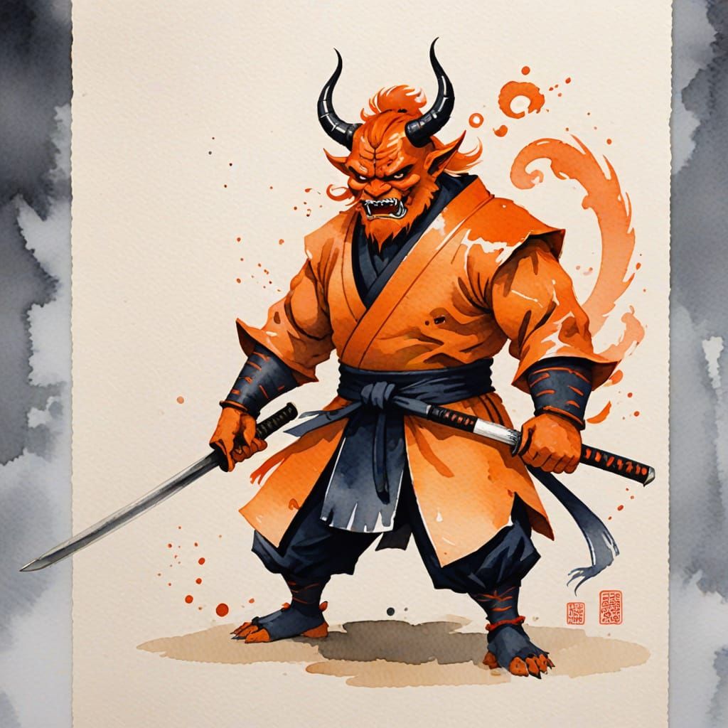 Surreal Oni Warrior Engages in Epic Duel in Tradit... - AI Art