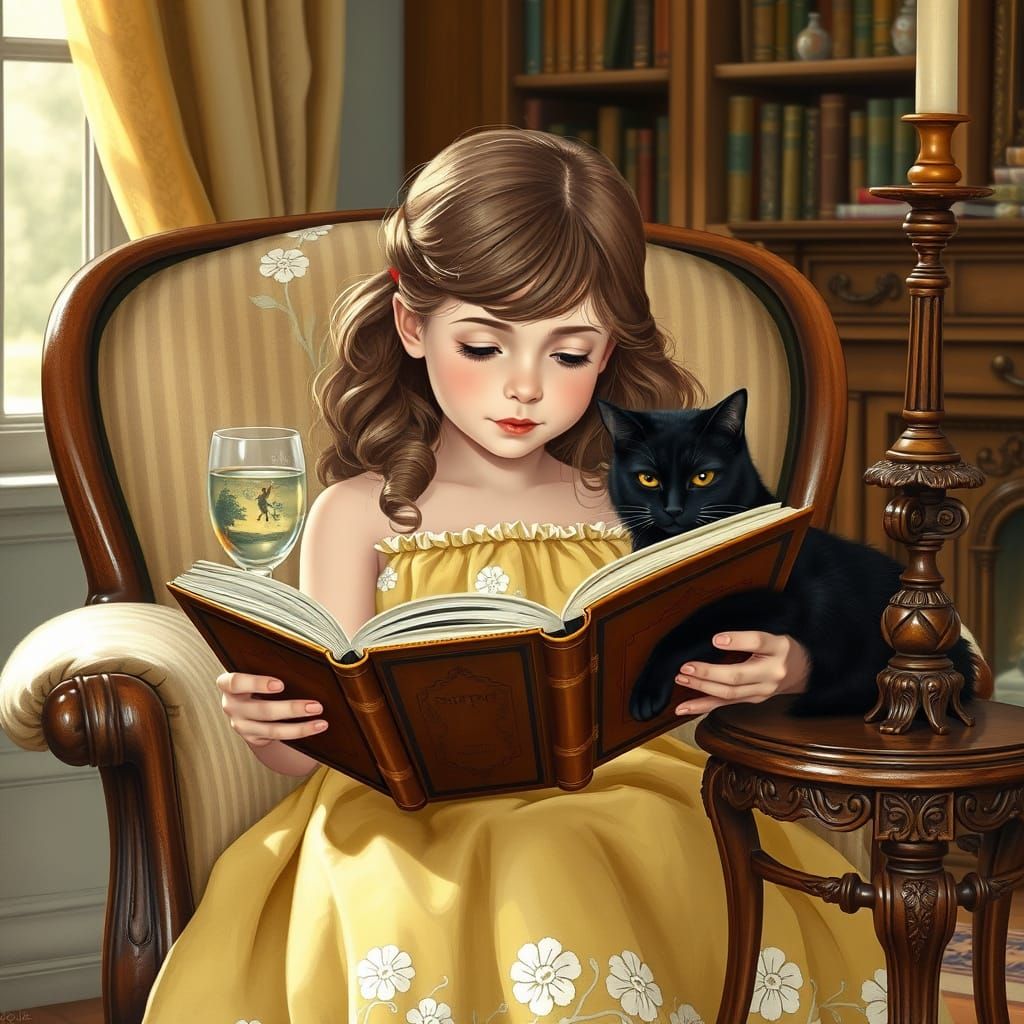 Jessica's world..... - Whimsical Study Scene with Girl and C...