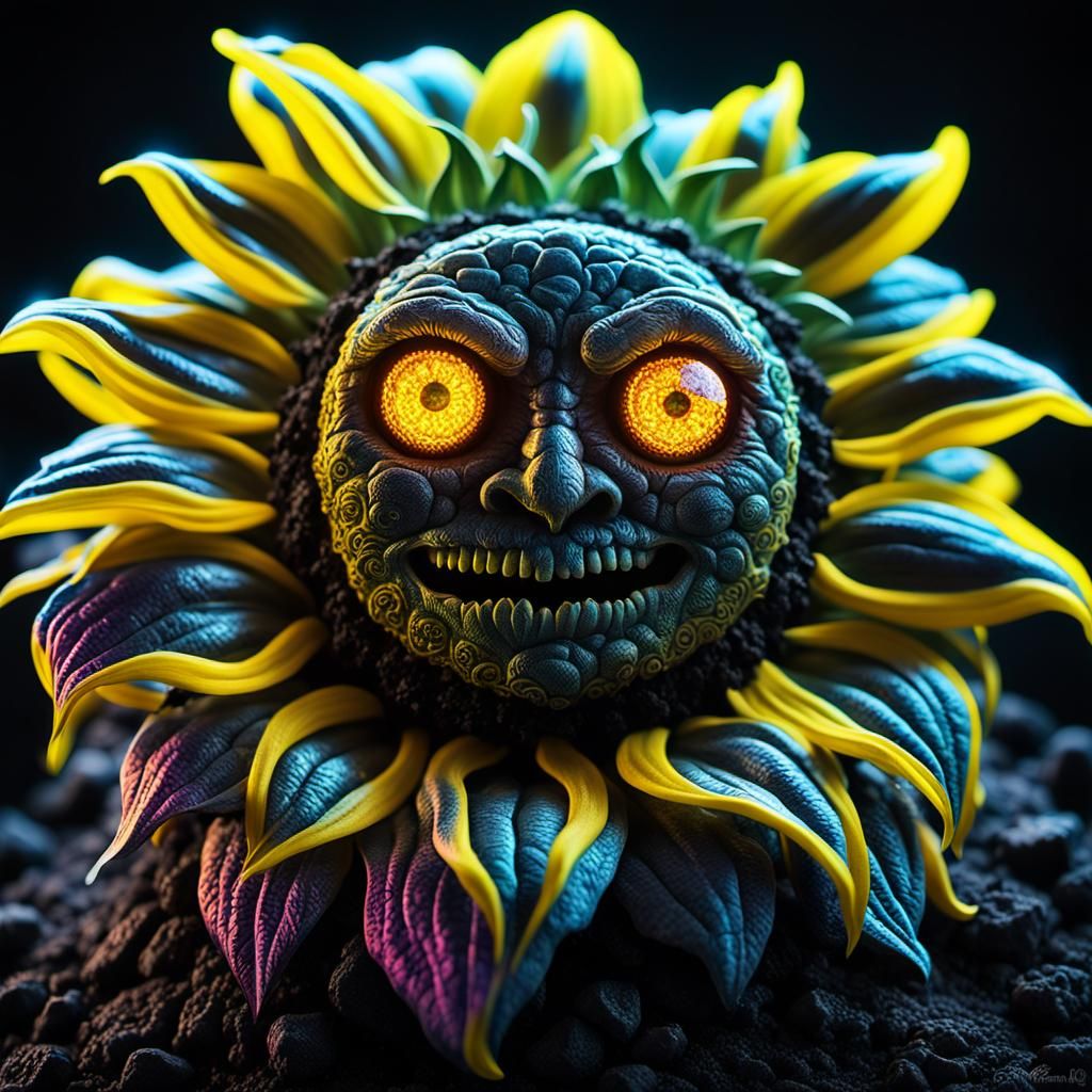Anthropomorphic sunflower - "I'll swallow your soul!" - AI Generated ...