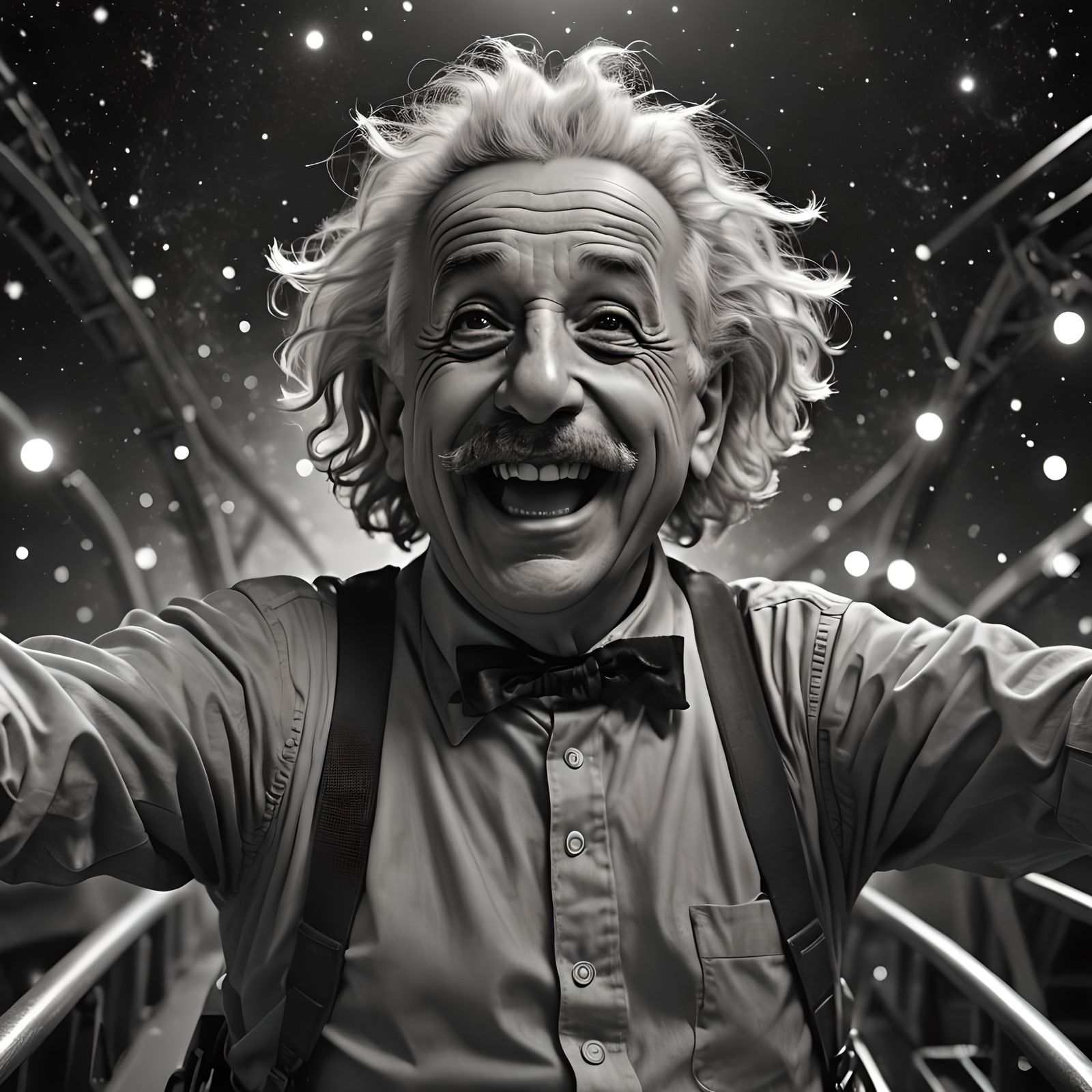 Albert Einstein taking a selfie on rollercoaster ride! - AI Generated Artwork - NightCafe Creator