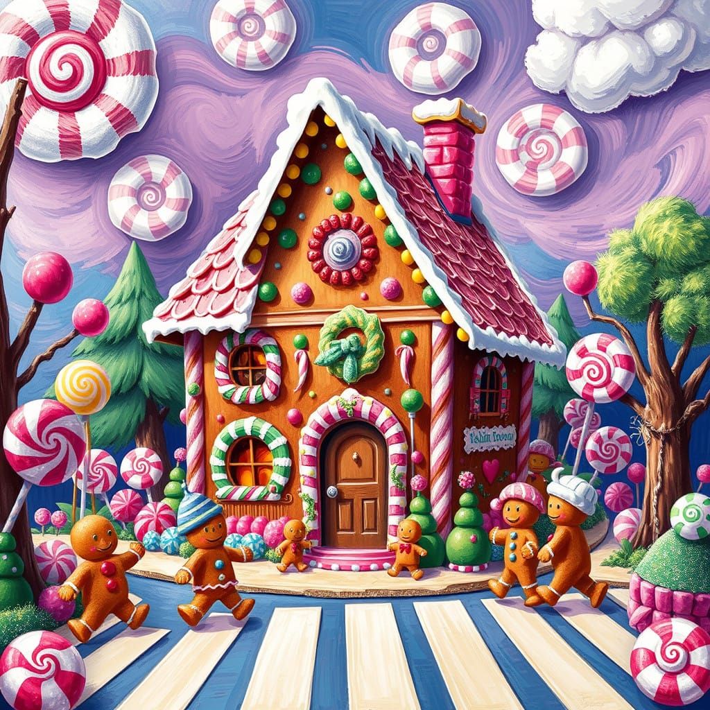 Gingerbread house in candyland gingerbread men crossing the street ...