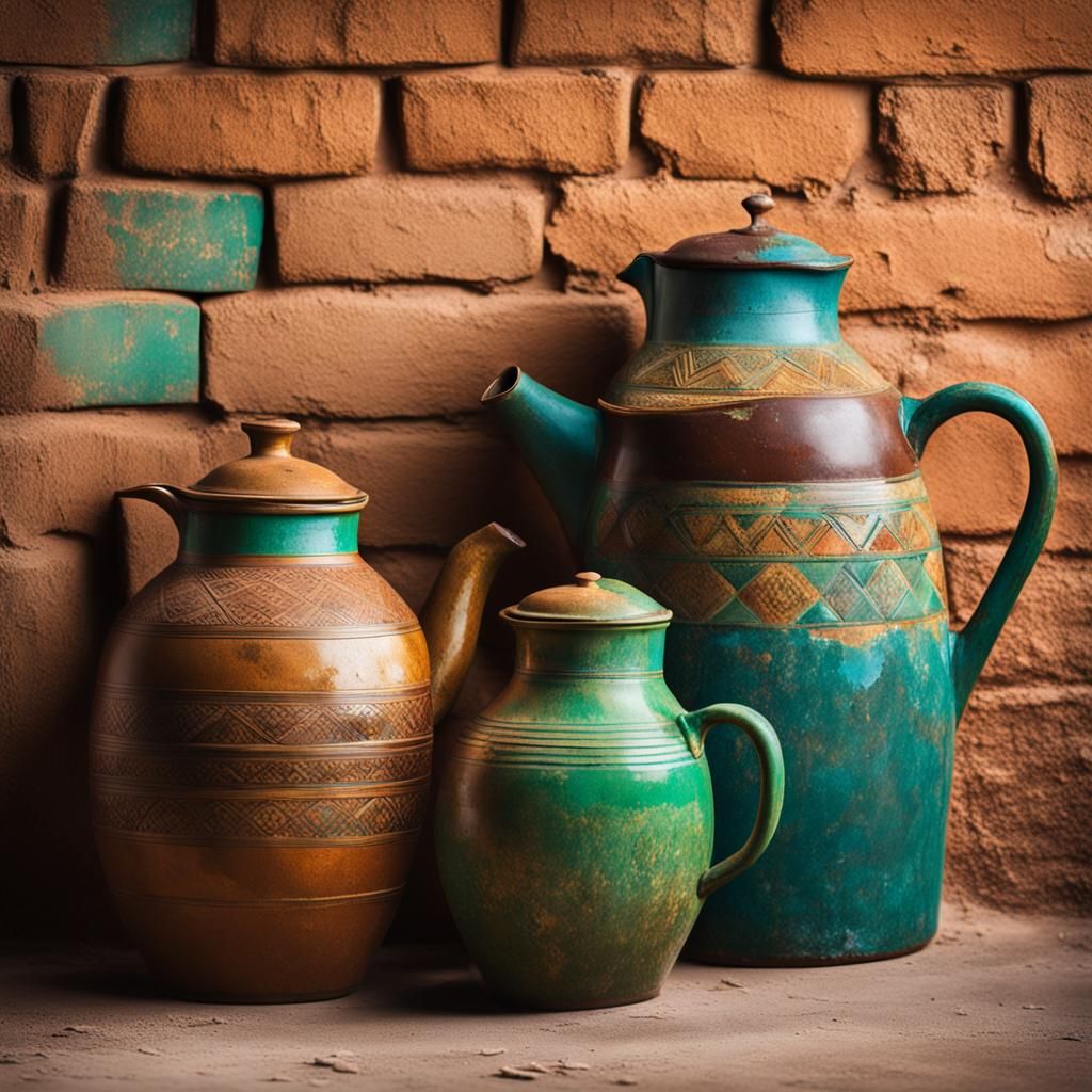 a couple of expensive ancient storage jugs and pots with lids - AI ...
