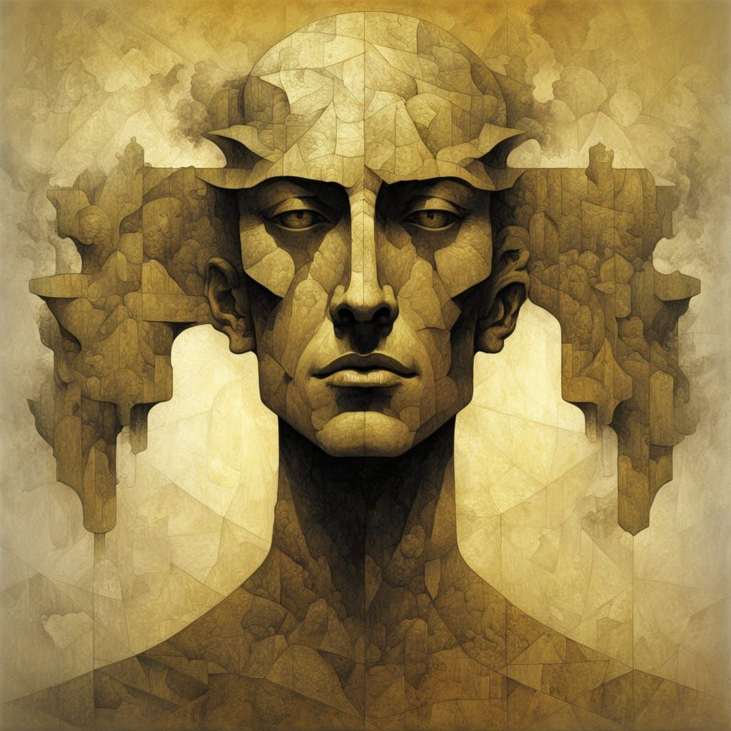 Abstract Cubist Portrait in Distorted Colors - AI Art