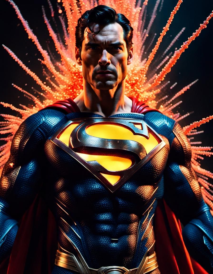 Superman's body is gradually being transformed into a glowing elaborate ...