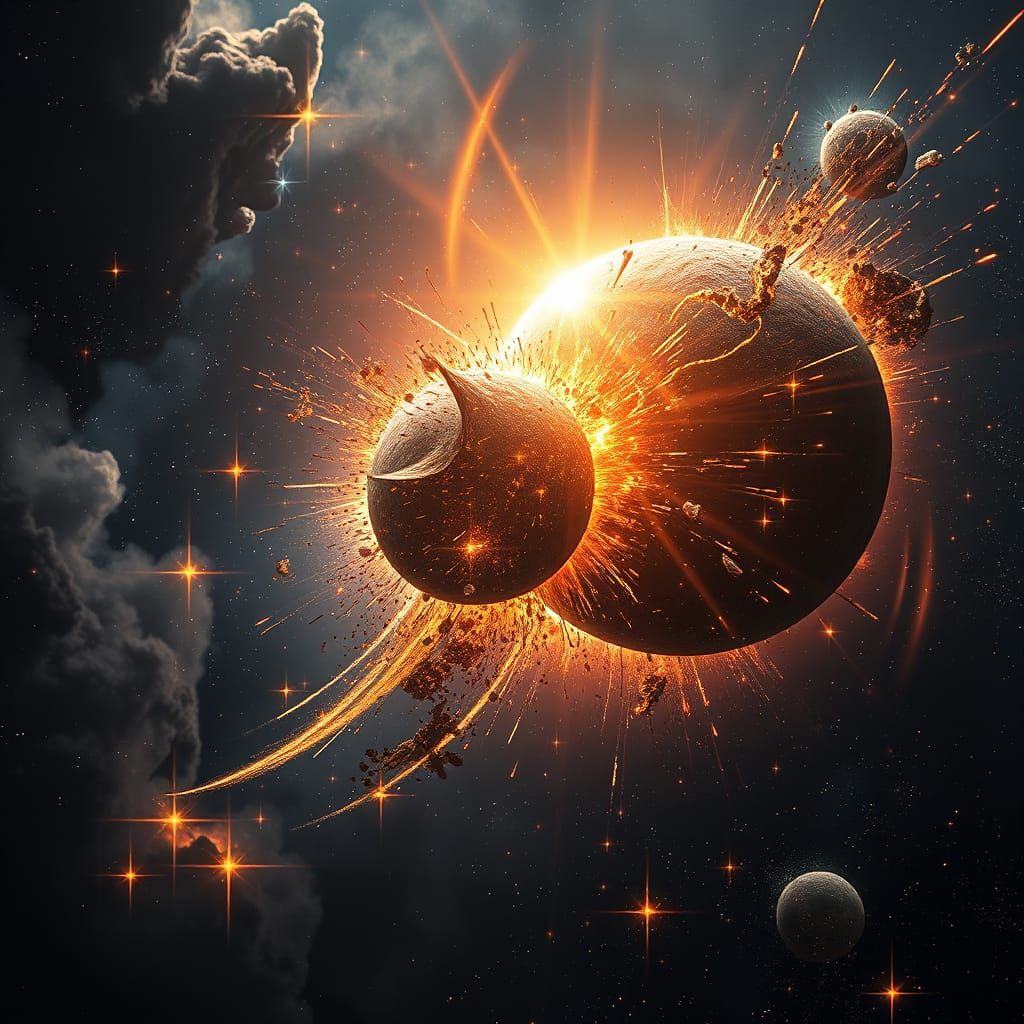 Cosmic Stars Collide in a Dazzling Display of Ligh... - AI Art