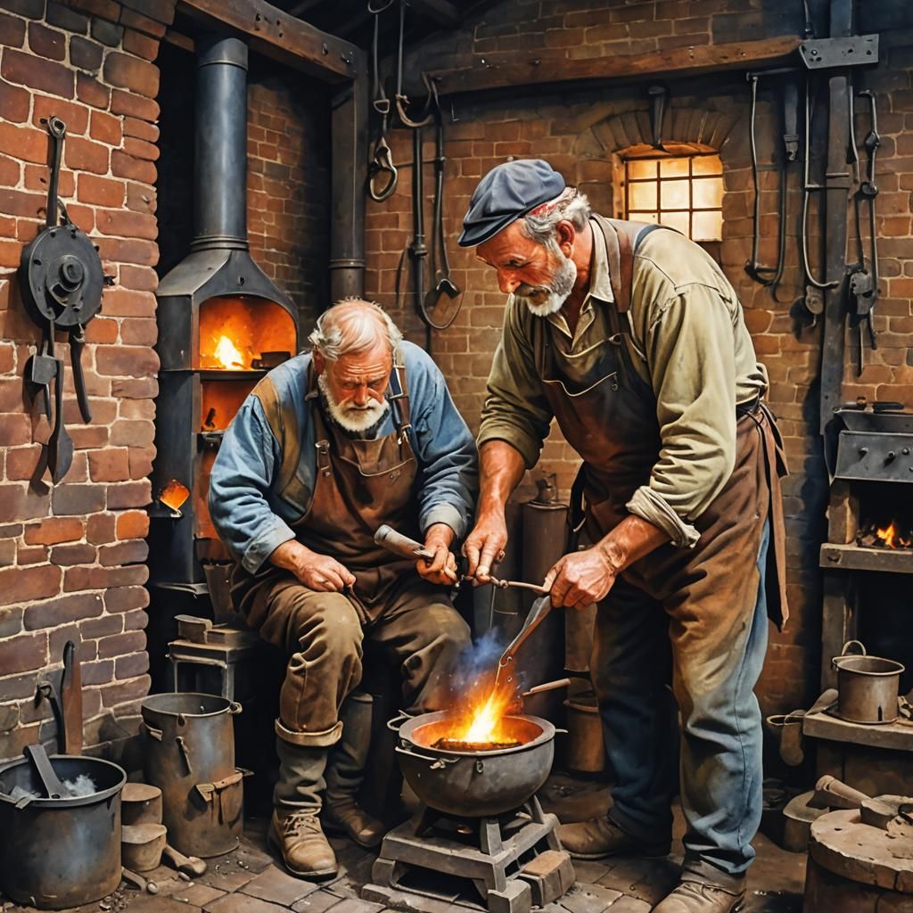 An old Blacksmith teaching his son - AI Generated Artwork - NightCafe ...