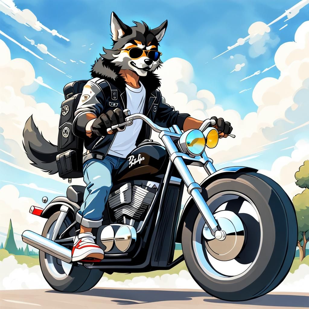 wolf on motorcycle 2 - AI Generated Artwork - NightCafe Creator