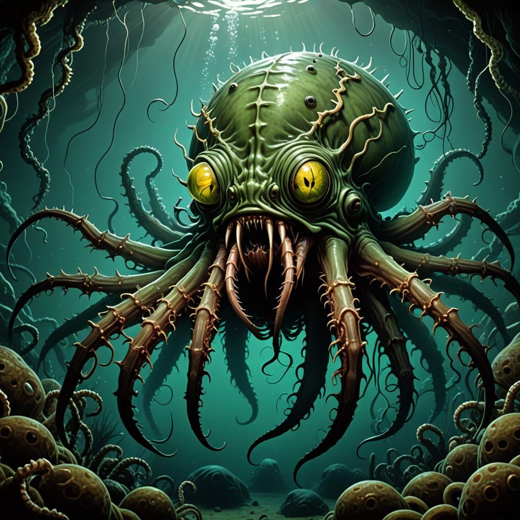 Cosmic Horror Frenzy in an Underwater Abyss - AI Art