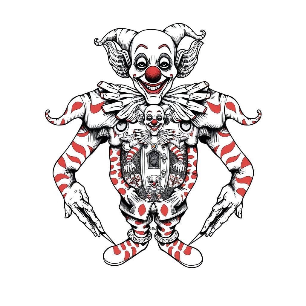 Zentangle Clowns: Recursive Series of Nested Figur... - AI Art