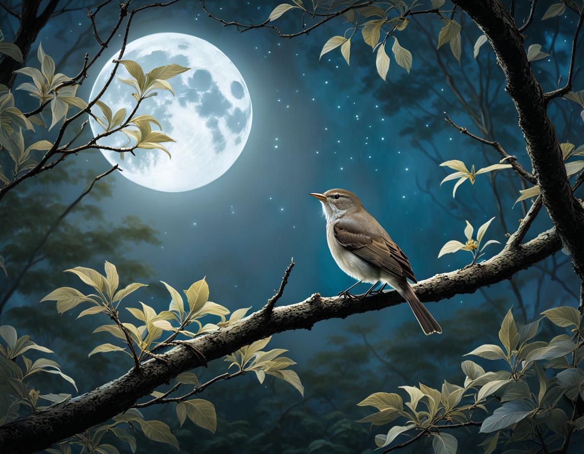 A digital illustration capturing the ethereal beauty of a nightingale ...