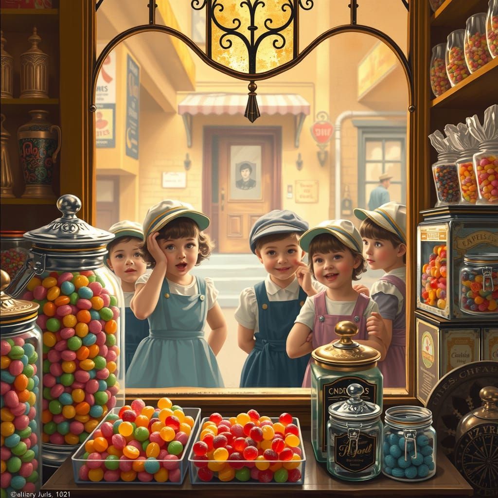 Candy shop detectives - Vintage Candy Shop Scene in Impressi...