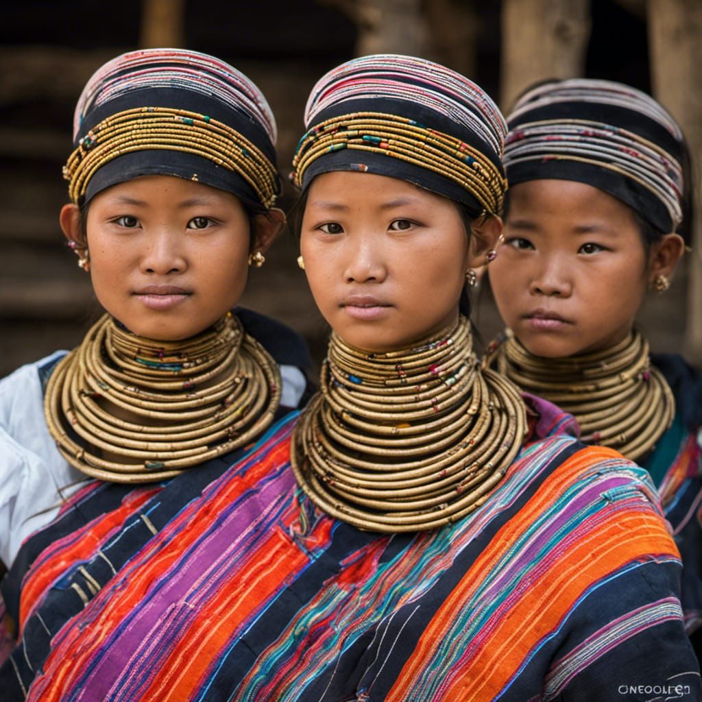 Portrait of Kayan girls with neck coils - AI Generated Artwork ...