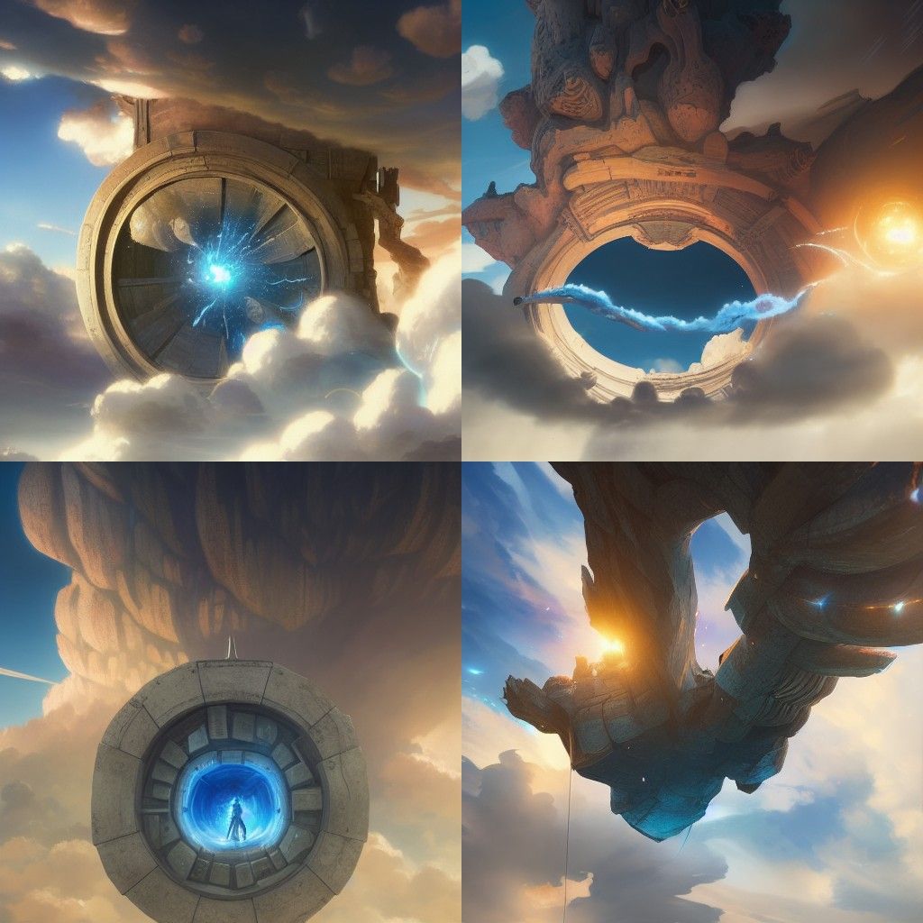 A Highly Detailed Rendering of a Magic Portal in the Sky, rendered in Blender, Shounen Fantasy ...