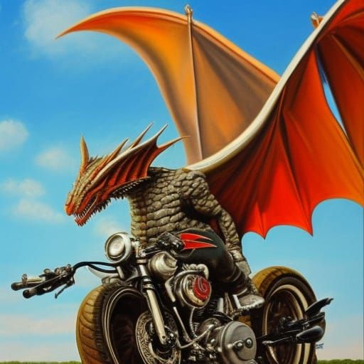 dragon riding a motorcycle - AI Generated Artwork - NightCafe Creator
