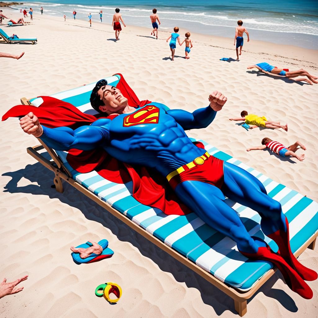 "Superman lies on a sunbed on a sunny beach, - AI Generated Artwork ...
