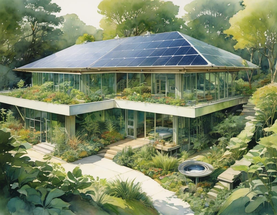 Eco-Friendly Solarpunk Community in Vibrant Waterc... - AI Art