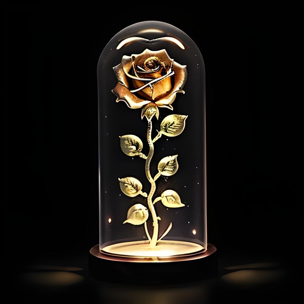 In a realm of glass, a rose takes its form, Translucent and delicate ...