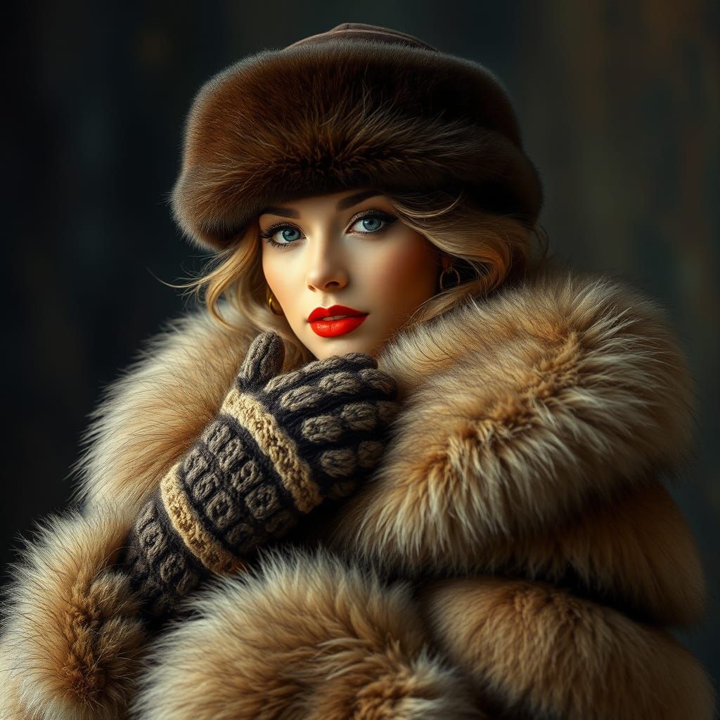 Elegant Woman Wrapped in Opulent Furs with Intrica... - AI Art