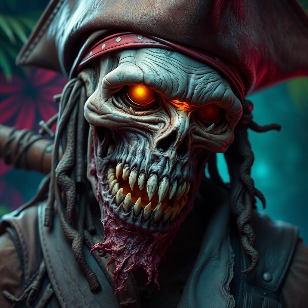 Glowing Pirate Undead with Rotten Flesh and Jagged... - AI Art
