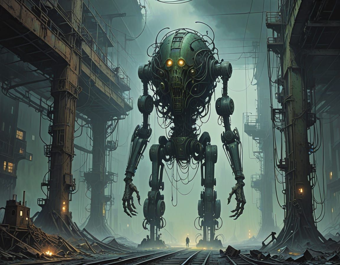 Biomechanical Horror Emerge from Dark Industrial A... - AI Art