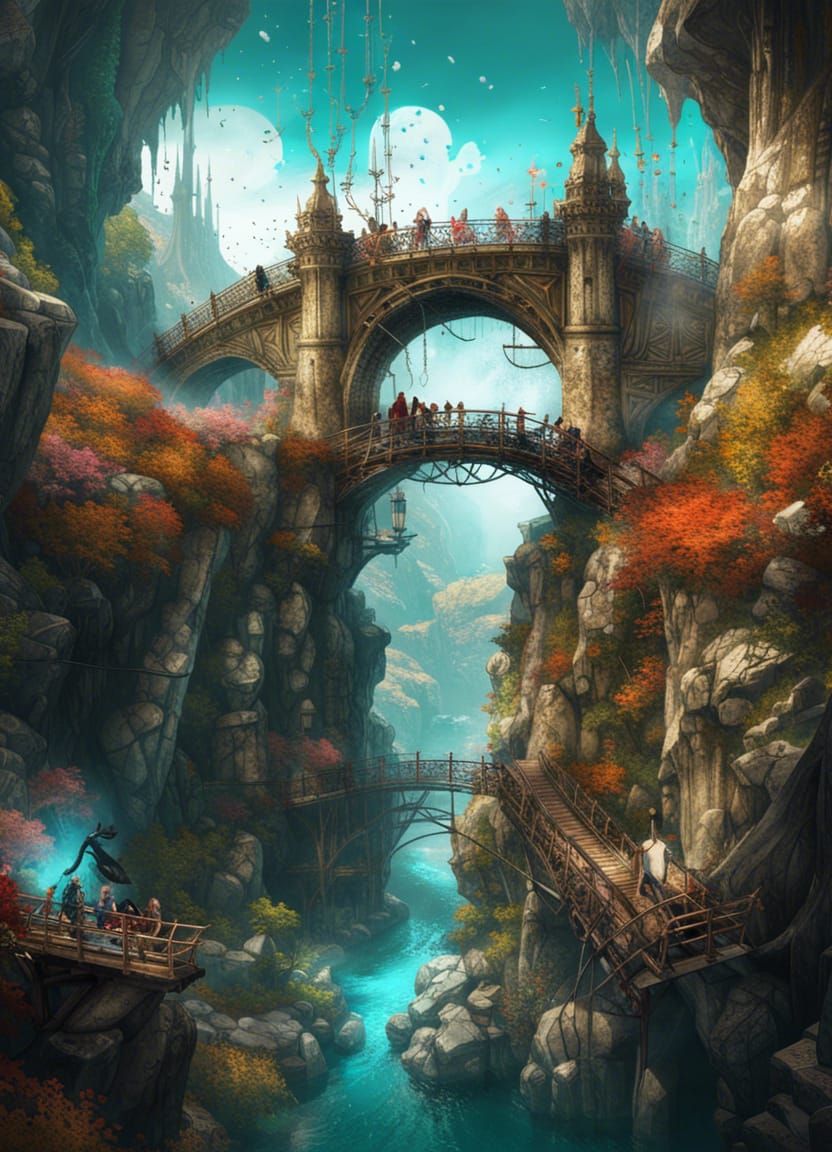 The bridge between two mountains - AI Generated Artwork - NightCafe Creator